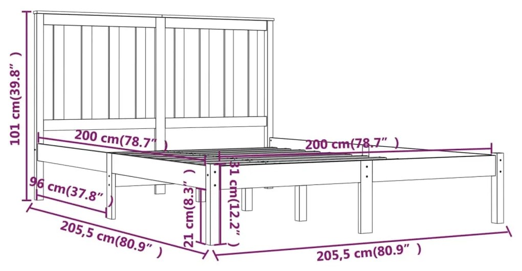 Rám postele černý masivní borovice 200 x 200 cm,  3103867