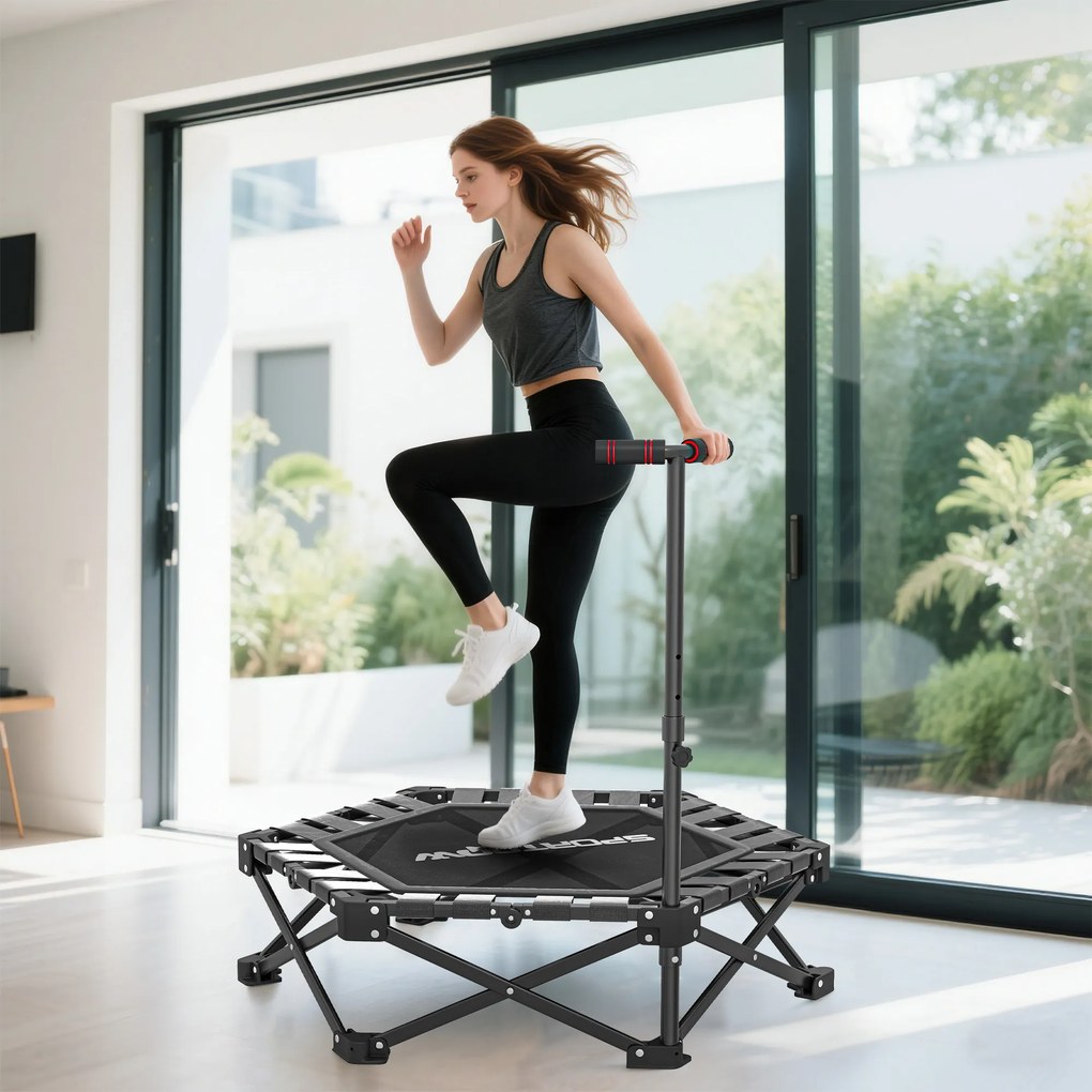 SPORTNOW Fitness trampolína s nastavitelnou T-rukojetí, skládací, taška na přenášení, nosnost 120 kg, ocel, plast, černá barva