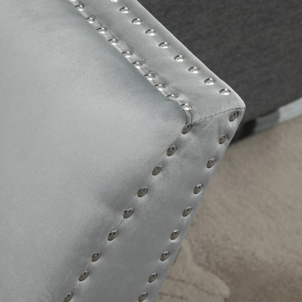 Čalouněná lavice HOMCOM Moderní lavice s knoflíky z kaučukového dřeva a sametu ve světle šedé barvě 114x46x56cm do předsíně a obývacího pokoje | Aoso…
