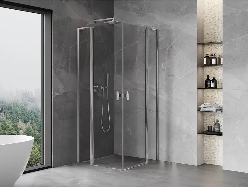 Mexen, Mexen Mist L Duo sklápěcí sprchový kout 90 x 90 cm, průhledný, chrom - 8A4L-090-090-01-00