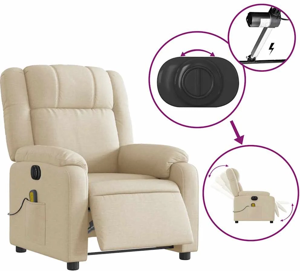 Elektrické masážní polohovací křeslo krémové textil 3205199