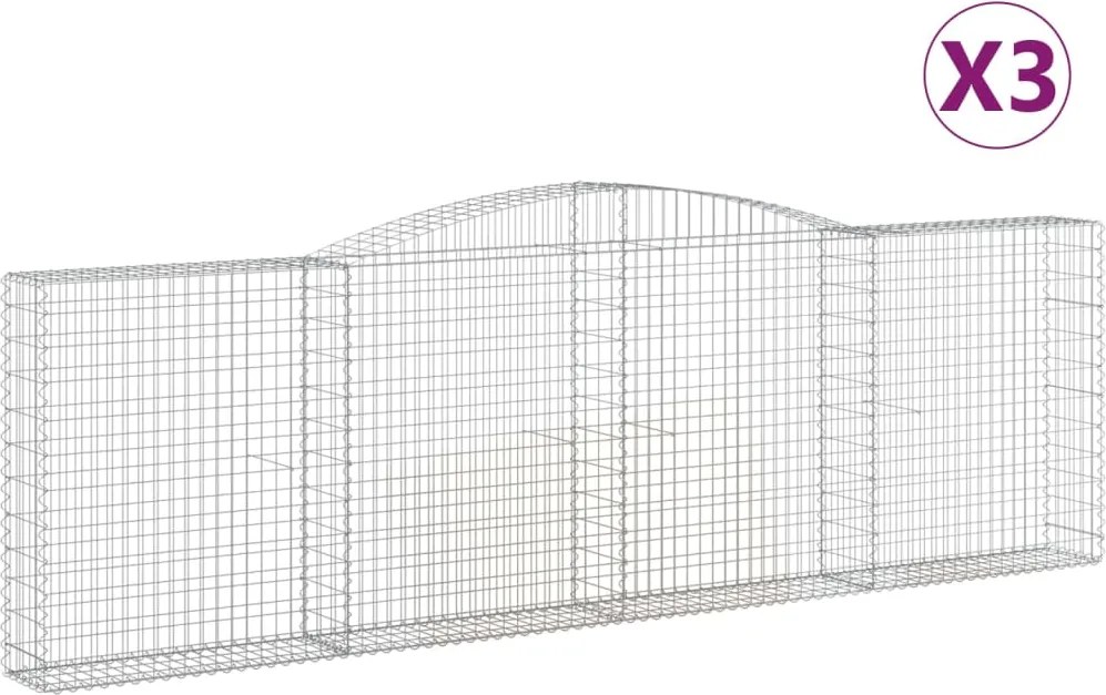 Klenuté gabionové koše 3 ks 400x30x120/140cm pozinkované železo 3146880