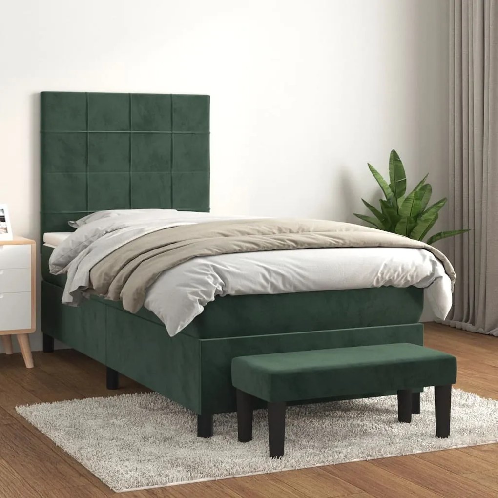 Box spring postel s matrací tmavě zelená 90x190 cm samet 3137818