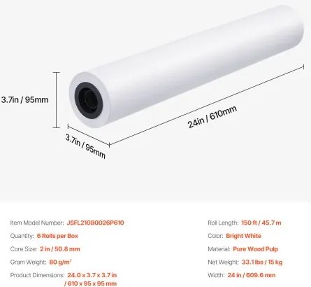 Velkoformátový papírový plotr Papír 6 rolí 61 cm × 45,7 m CAD Bond role