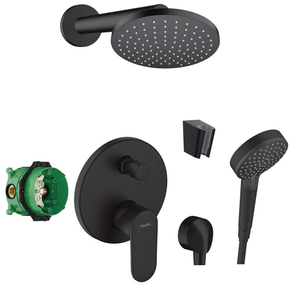 Hansgrohe - Sprchový set s baterií pod omítku, s tělesem, průměr 20 cm, 2 proudy, matná černá SANI21HHH412