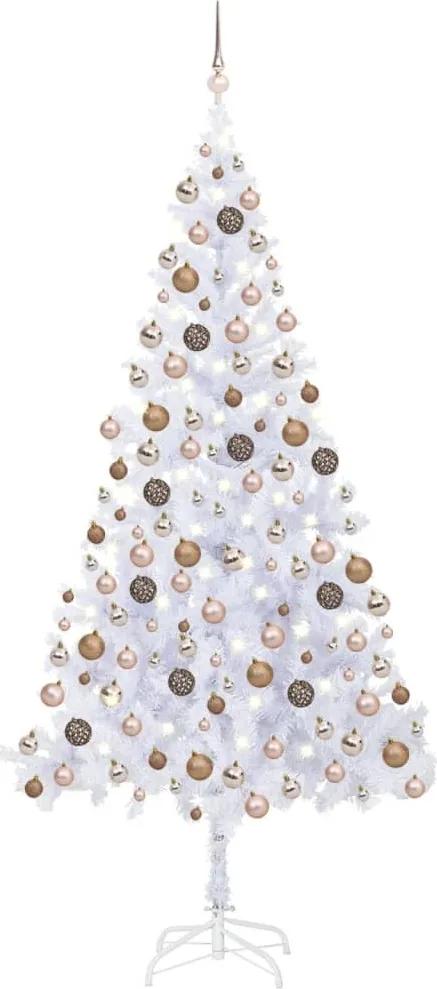 vidaXL Umělý vánoční stromek s LED a sadou koulí 210 cm 910 větviček [3077495] Barva: zelená a zlatá