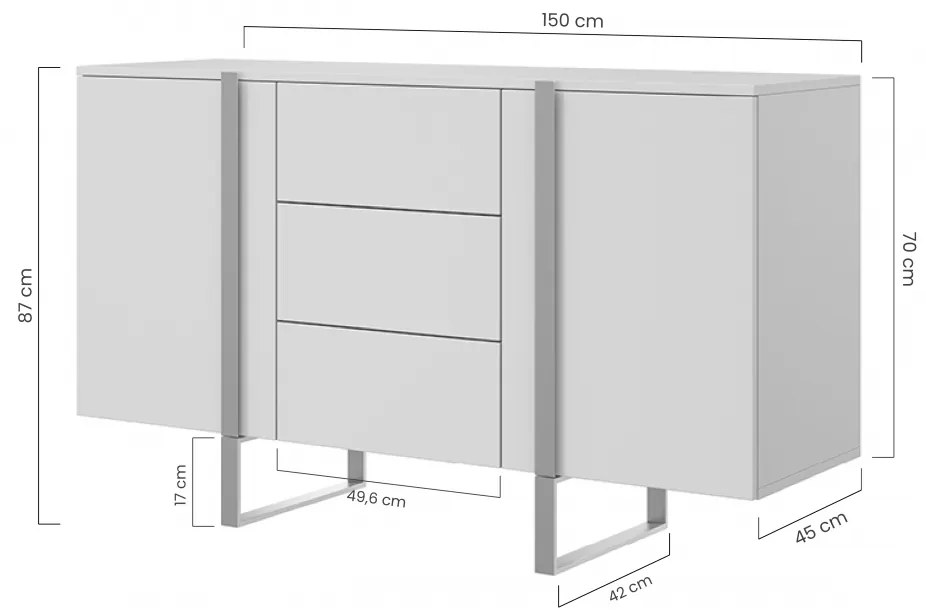 Komoda Verica 150 cm se třemi zásuvkami - kašmír / černé nožky