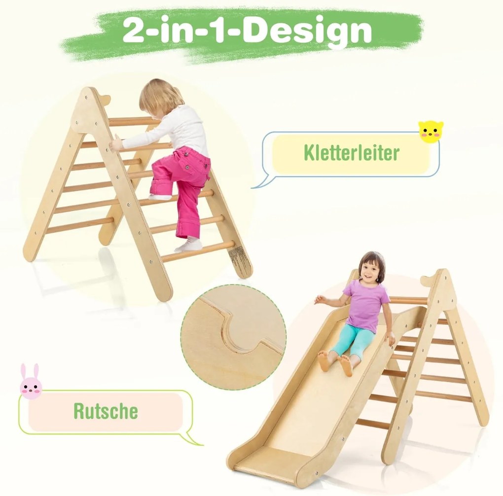 Costway 2-in-1 šplhací sada trojúhelníky šplhací žebřík z přírodního dřeva
