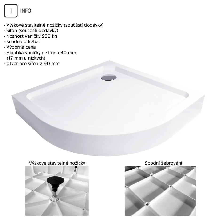 Mereo Mereo, Sprchový set z Kory Lite, čtvrtkruh, 90 cm, bílý ALU, sklo Grape a vysoké SMC vaničky, CK35121ZH