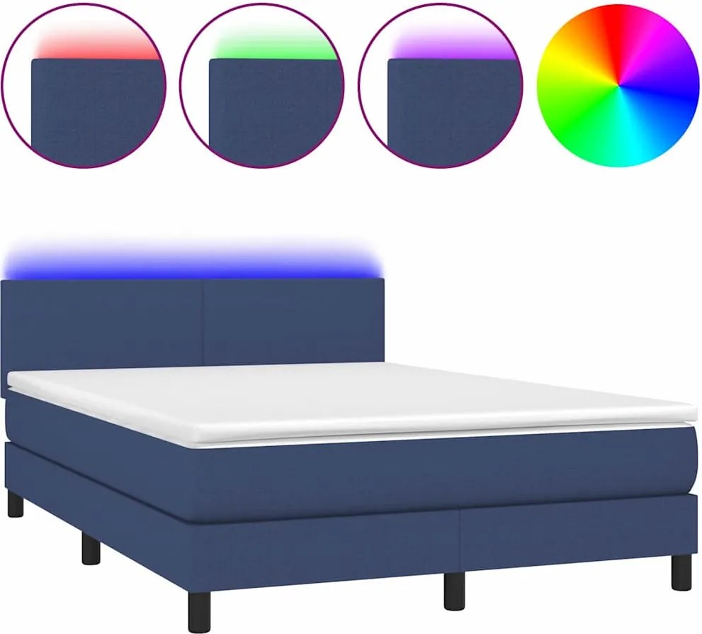 Box spring postel s matrací a LED modrá 140x200 cm textil 3133003
