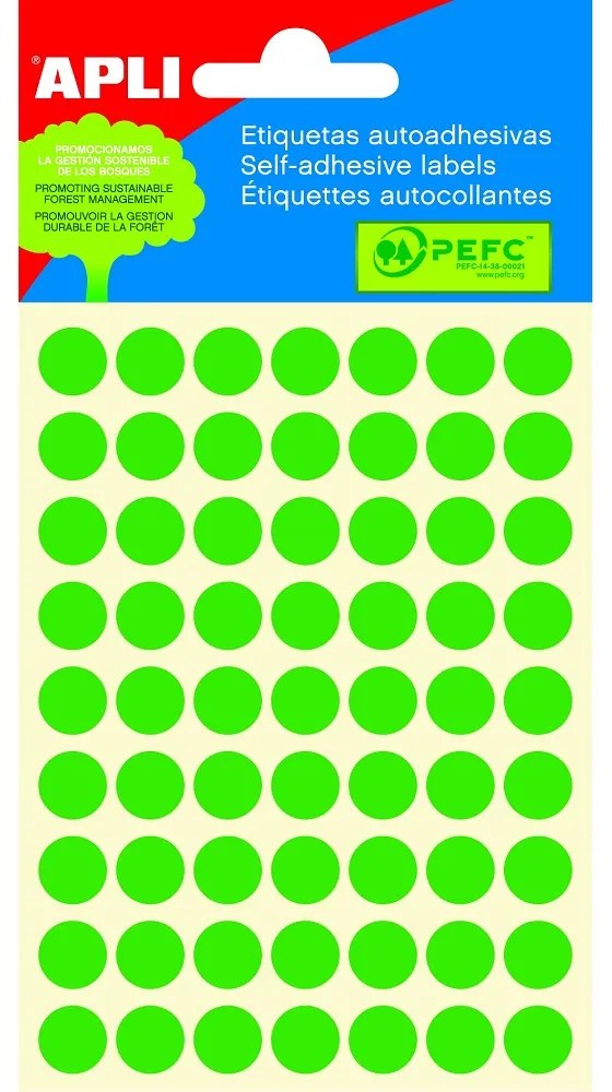 APLI - samolepící etikety, zelené, kulaté, průměr 10 mm - 315 ks