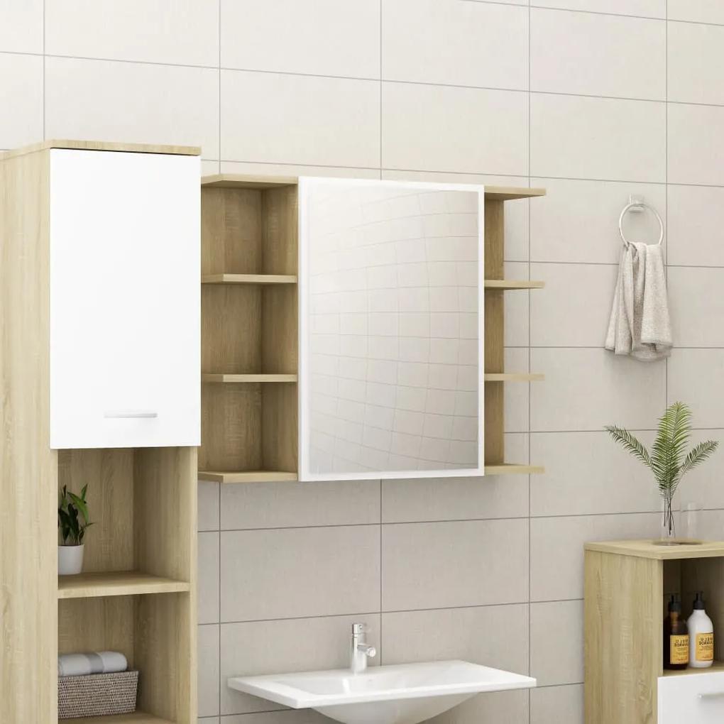 802611 vidaXL Koupelnová skříňka zrcadlo bílá sonoma 80x20,5x64cm dřevotříska