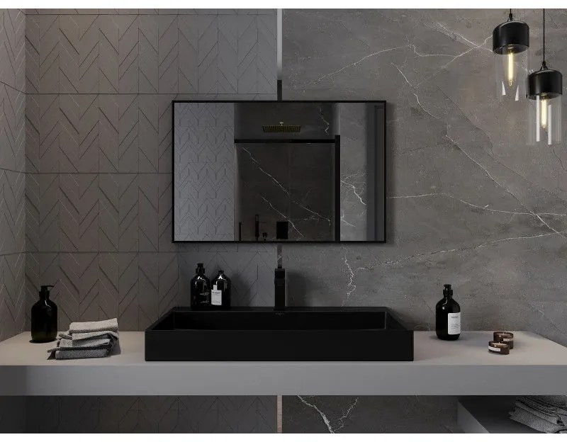 Mexen Loft, obdélníkové koupelnové zrcadlo 90 x 60 cm, barva rámu černá matná, 9852-090-060-000-70