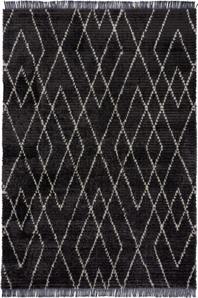 Flair Rugs, AKCE: 160x230 cm Kusový koberec Domino Aisha Berber Monochrome, černá, černobílá, ložnice