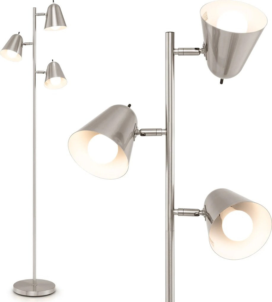 Costway Stojací lampa 163 cm s 3 E27 žárovkami a 360° nastavitelnými stínidly