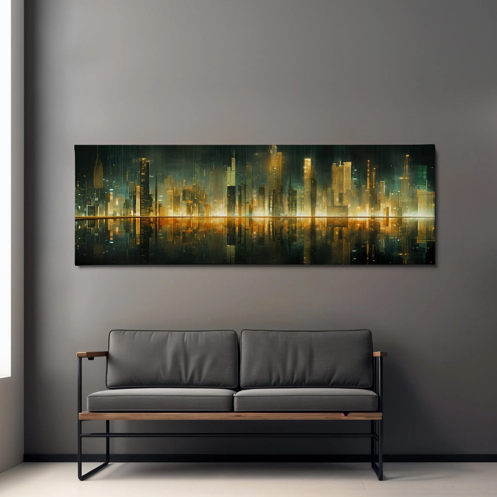 Obraz na plátně - Futuristické město - Zrcadlení pokroku FeelHappy.cz Velikost obrazu: 120 x 40 cm