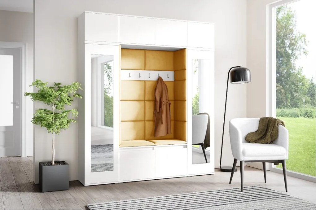 Eka Předsíňová stěna s čalouněnými panely Trinity 32 - Bílá / Hořčicová 2326