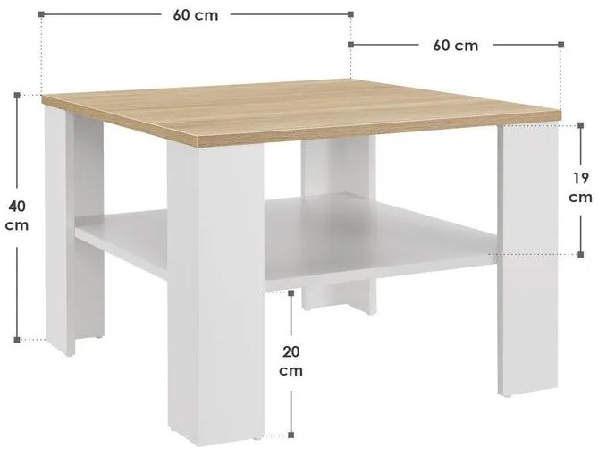 Bílý konferenční stolek s policí, 60x60 cm