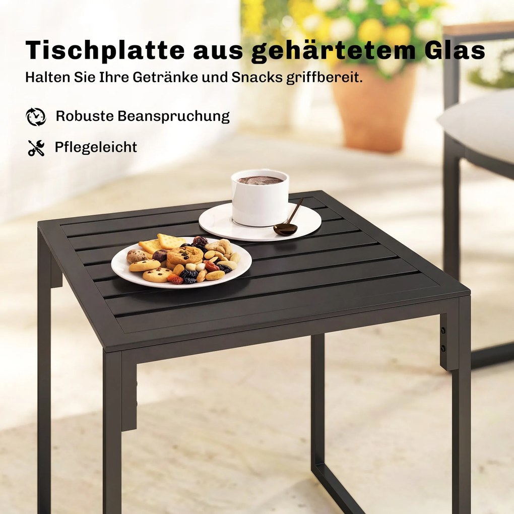 Outsunny 3dílný bistro set pro 2 osoby — kovový rám, polstrovaná křesla a odkládací stolík, zahradní nábytek na balkon, terasu nebo trávník