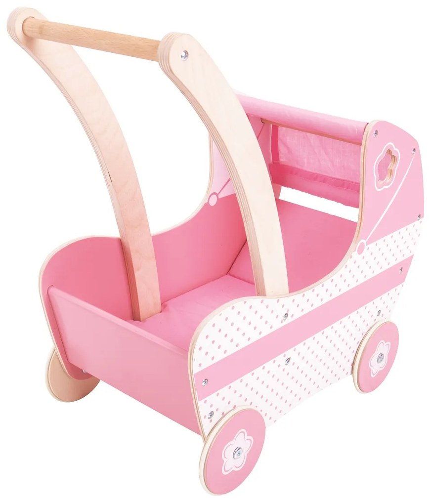 Bigjigs Toys Dřevěný kočárek pro panenky