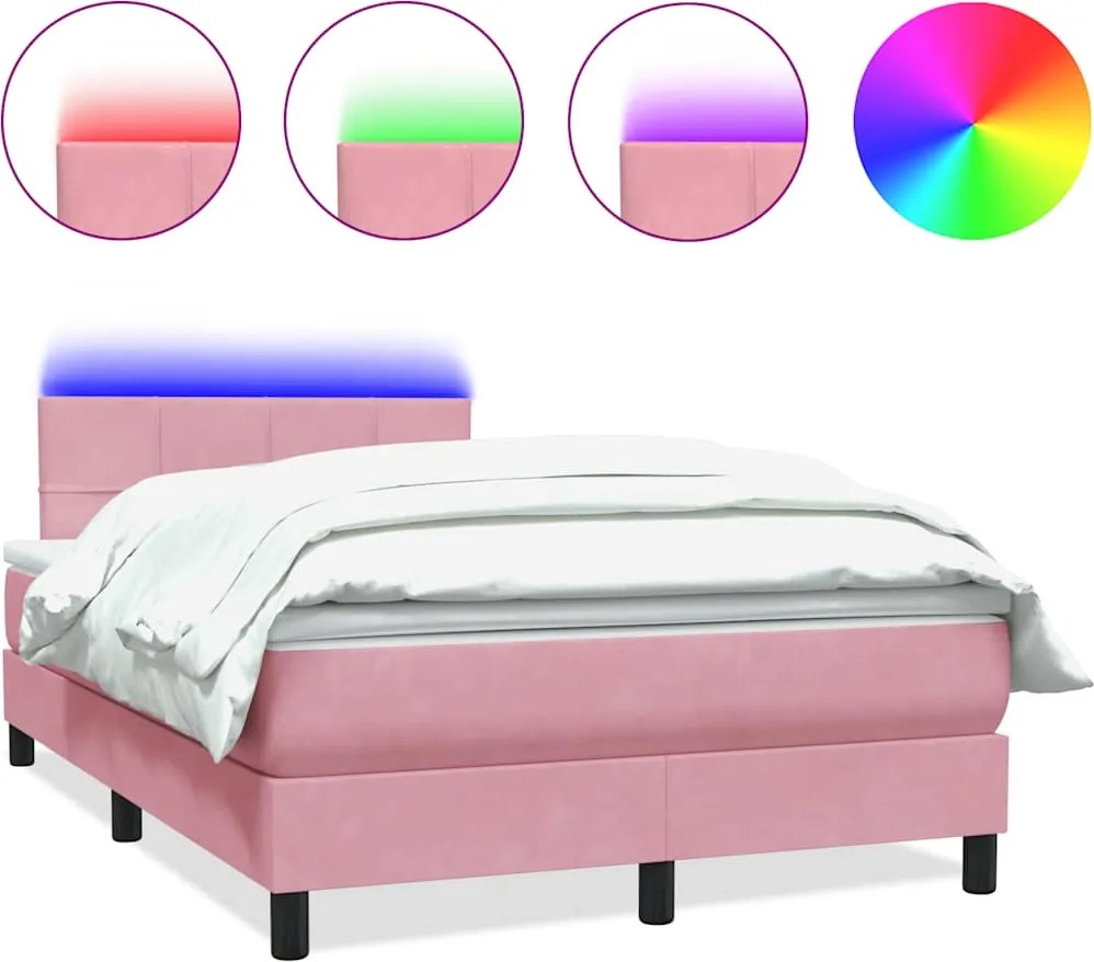 Box spring postel s matrací a LED růžová 120x220 cm samet 3316928
