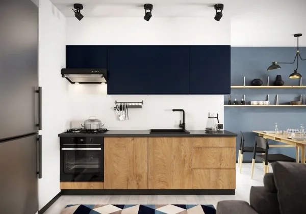 Kuchyně Leya 240 cm (modrá mat/dřevo) HENRY STYLE