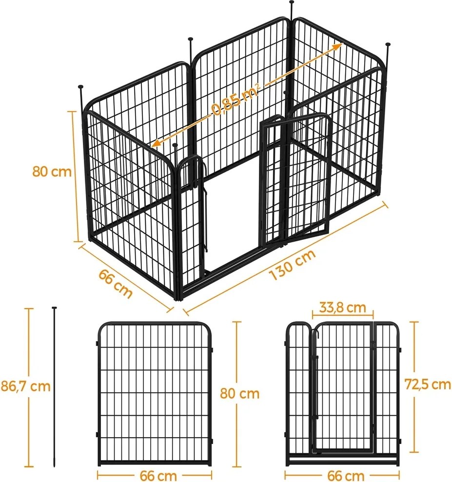 Ohrádka pro psy Yaheetech – 6dílů - 65 × 80 cm (267285231868)