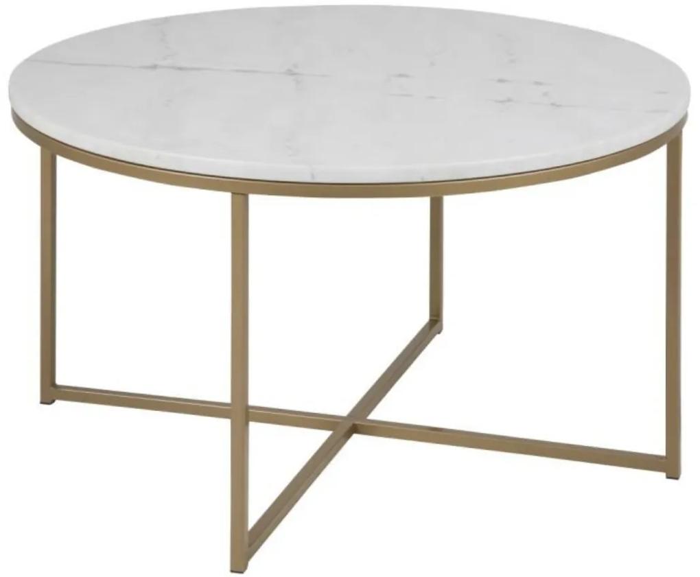 SCANDI Konferenční stolek Venice 80 cm, mramor, bílá/mosazná