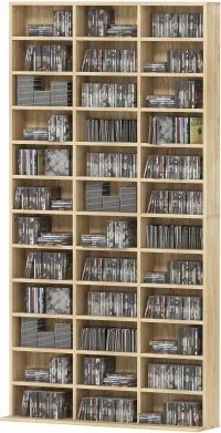 HOMCOM úložný systém na CD a DVD, knihovna 1116 CD / 528 DVD, 36 přihrádek a nastavitelná police, dub