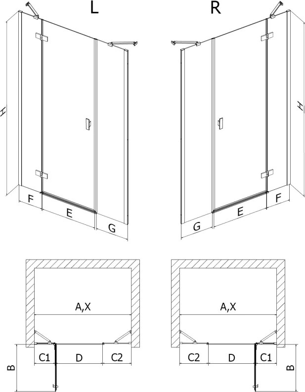 Mexen Mist-H, 1-křídlé sprchové dveře pravé 130 cm, čiré sklo, chromový profil, 8A5-130-001-01-00-P