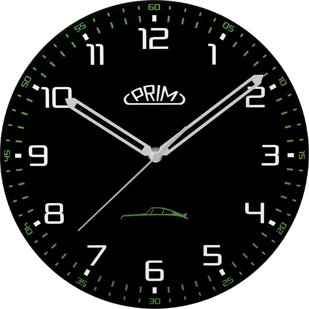 PRIM Černé nástěnné hodiny Prim Speedline - černo-zelené E09.5530.9040