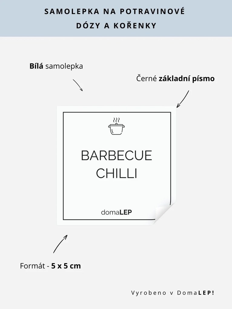 Samolepka na kořenky BARBECUE CHILLI bílá 5 × 5 cm základní písmo