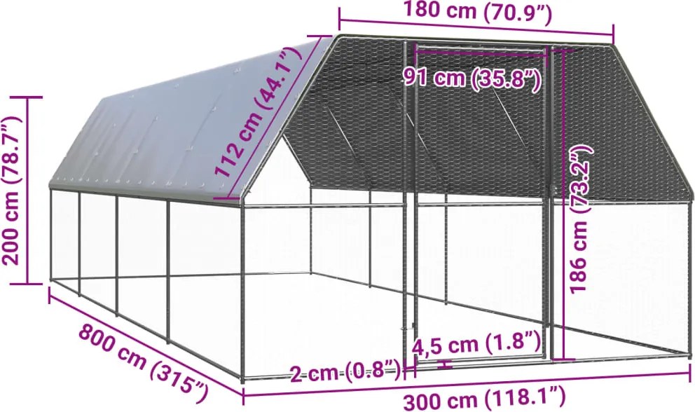Venkovní klec pro kuřata 3 x 8 x 2 m pozinkovaná ocel 3154378