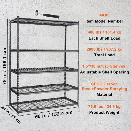 Úložná policová jednotka, 5-ti úrovňová nastavitelná, kapacita 907,2 kg – 4AV0