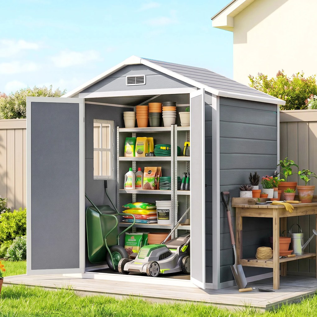 Outsunny Kůlna na Nástroje 2,12 m² 183x134x210 cm Sklad nářadí s Šikmou Střechou Zámkovými Dveřmi Okny Podlahou Odolný Proti Počasí Zahradní Dům Venk…