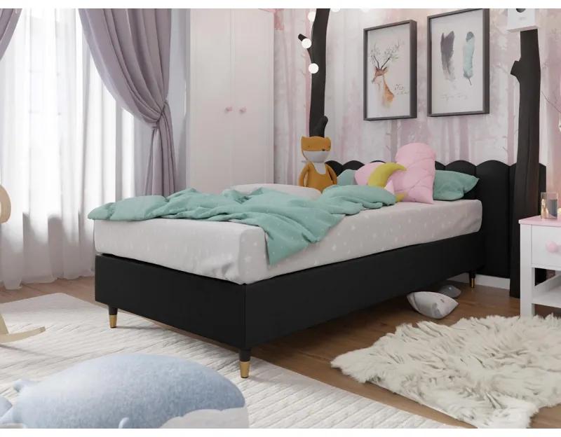 Jednolůžková postel Estelle - Zlatý základ I, Potah: ekokůže Soft 011 (černá), Rozměr postele: 90x200