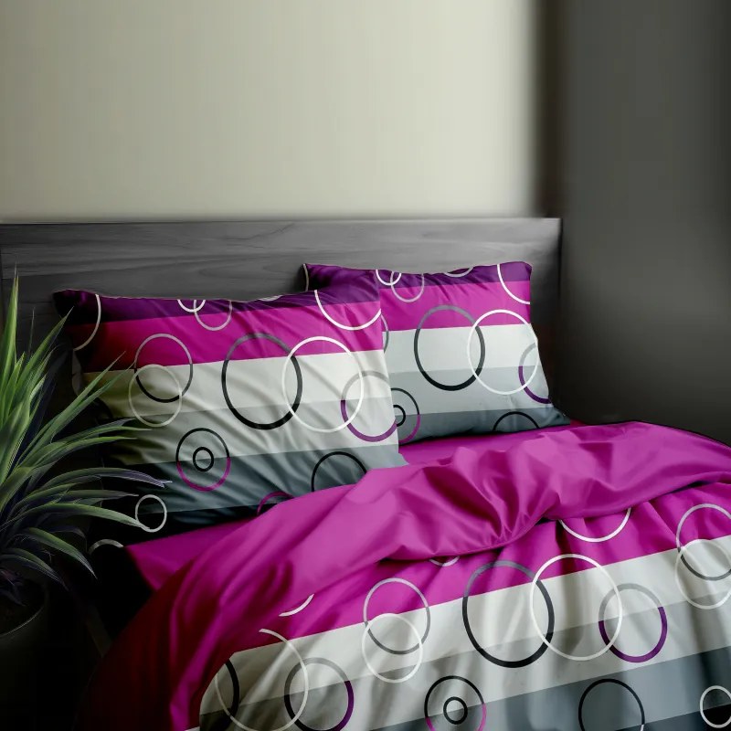 Ervi bavlněné povlečení oboustranné - Kruhy na fialovém/fuchsia