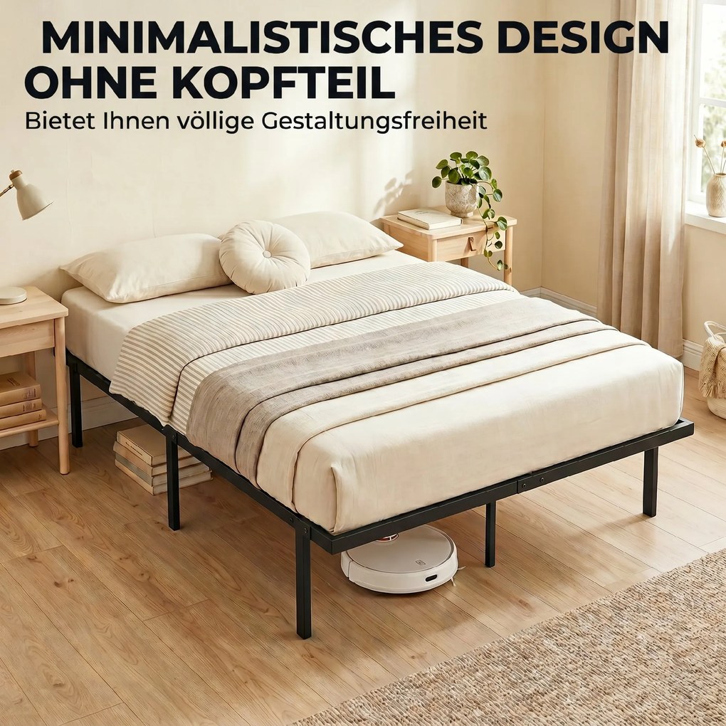HOMCOM kovový rám postele s úložným prostorem pod postelí, výška 35,5 cm, laťkový rošt, tichý design — bez boxspringu, snadná montáž — 140 × 200 cm, …