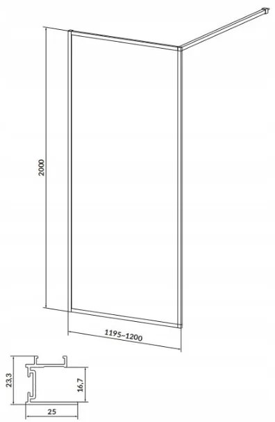 Cersanit Larga, Walk-In sprchová zástěna 100x200 cm, 8mm průhledné sklo, černý profil, S932-139