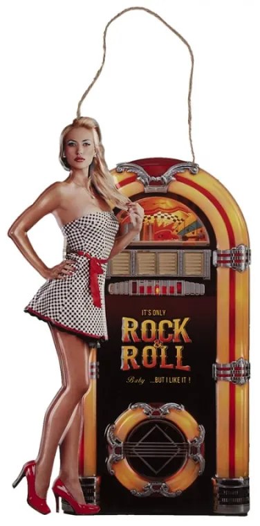 Nástěnná kovová cedule Rock´n´roll – 37x1x60 cm