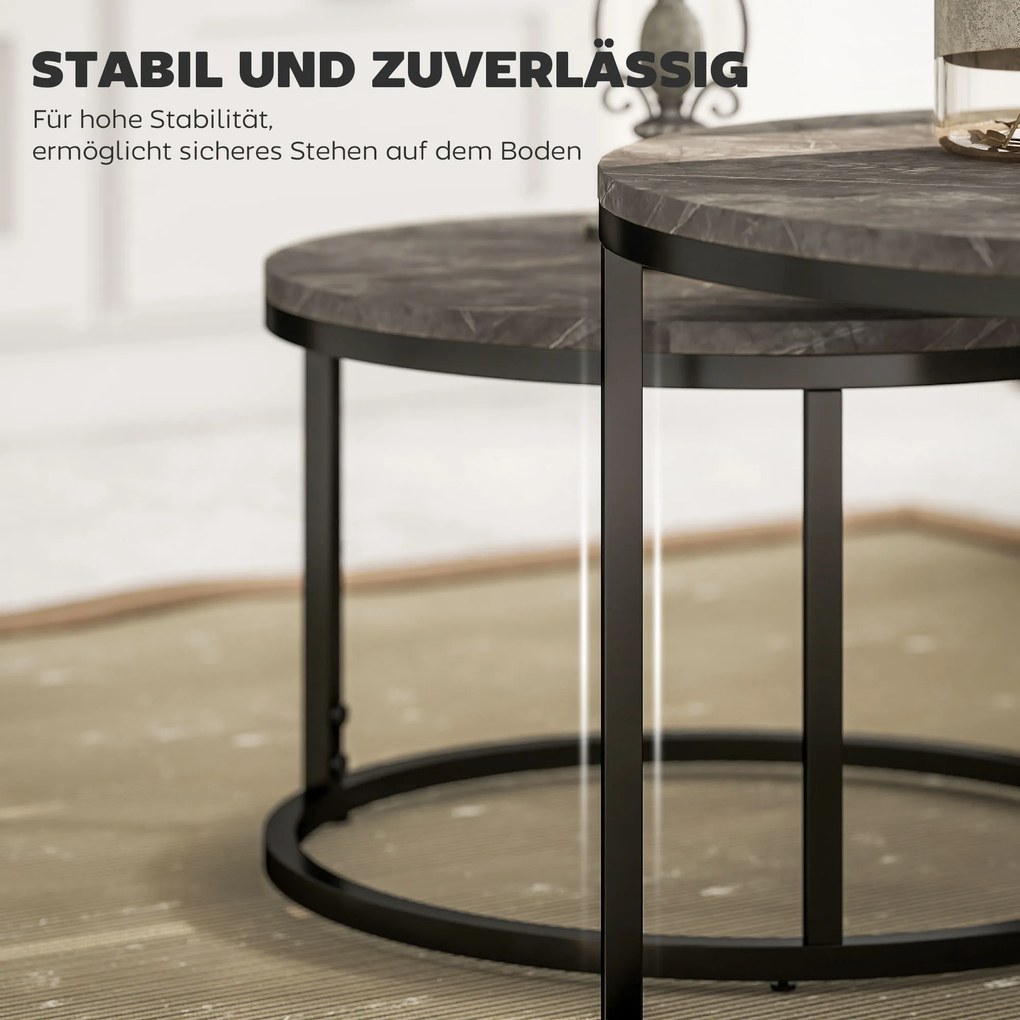 HOMCOM Sada 2 skládacích konferenčních stolků, kulatý konferenční stolek, stohovatelné, industriální design, kovové nohy, šedé