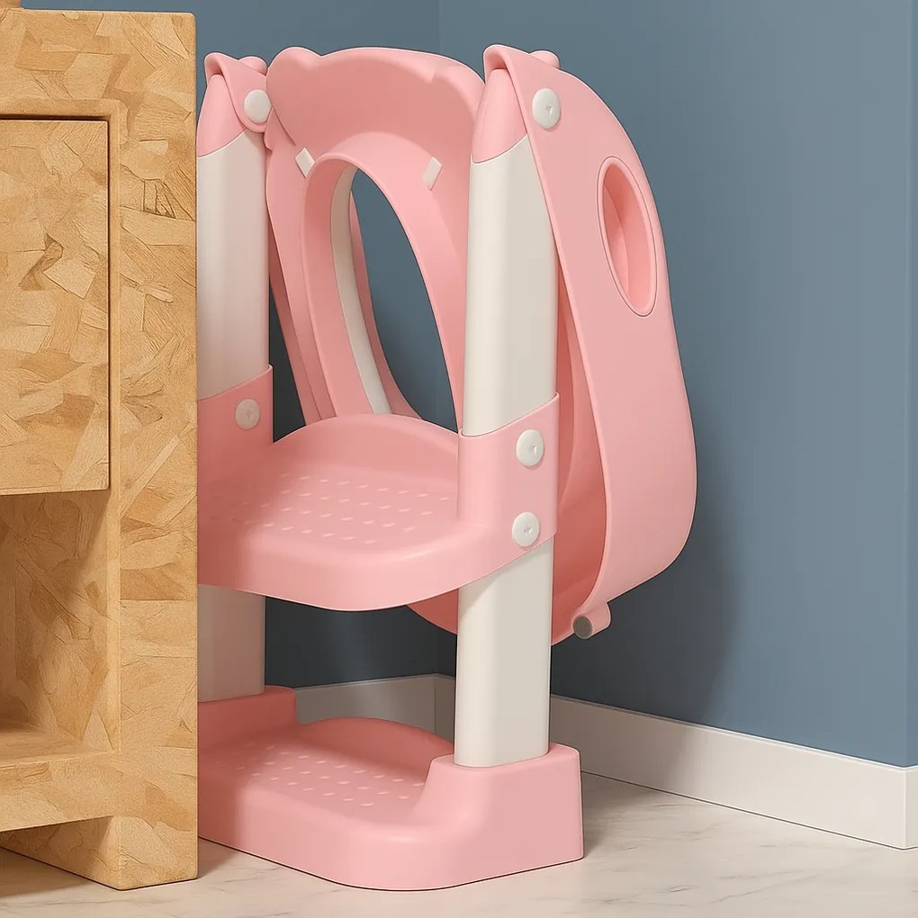 Dětské schůdky 03 s nástavcem na WC růžové
