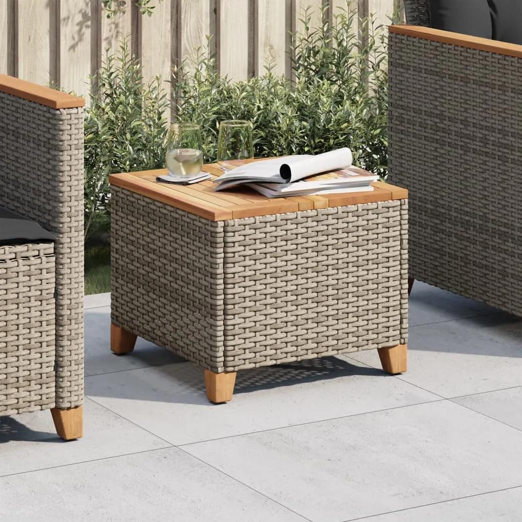 vidaXL Zahradní stolek šedý 45 x 45 x 37 cm polyratan akáciové dřevo