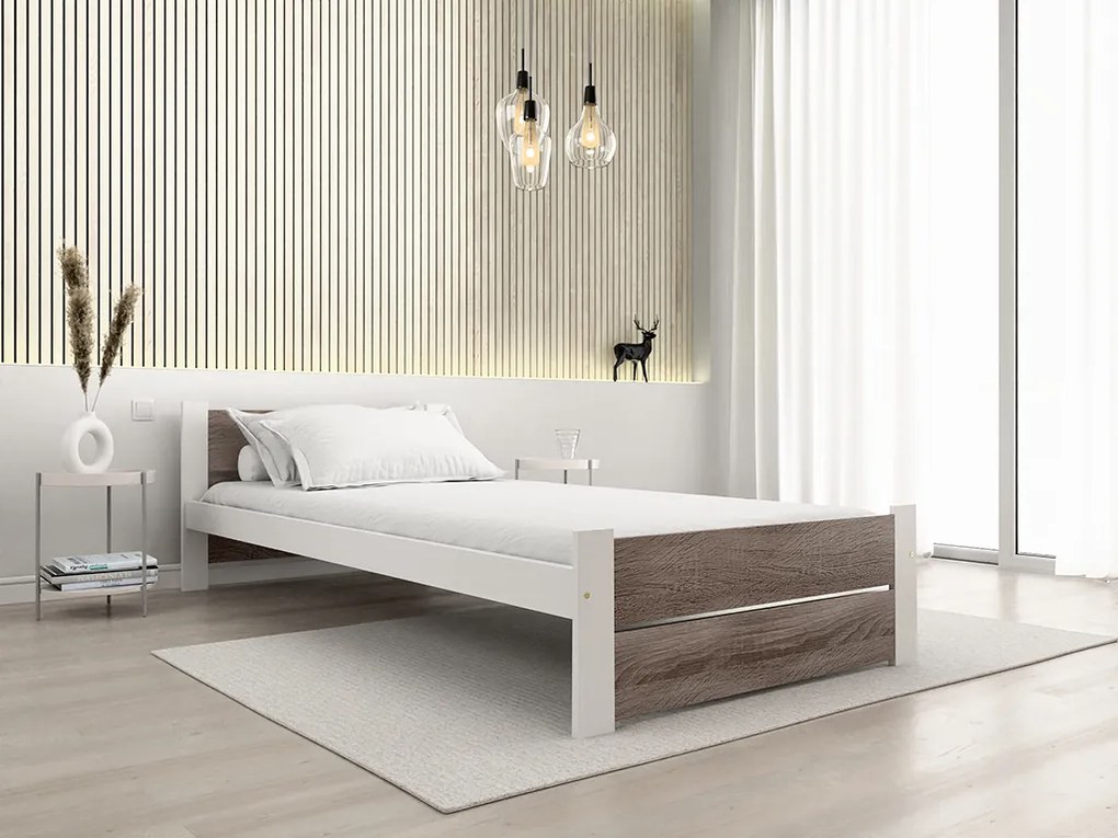 Postel IKAROS DOUBLE 80 x 200 cm, bílá/dub lanýž Matrace: Matrace Coco Maxi 20 cm, Rošt: Bez roštu