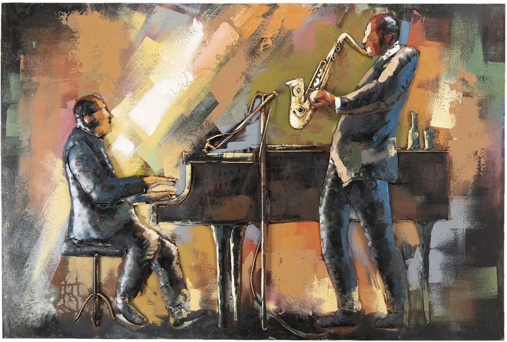 Kovový obraz Pianista a saxofonista - 120*80*5 cm