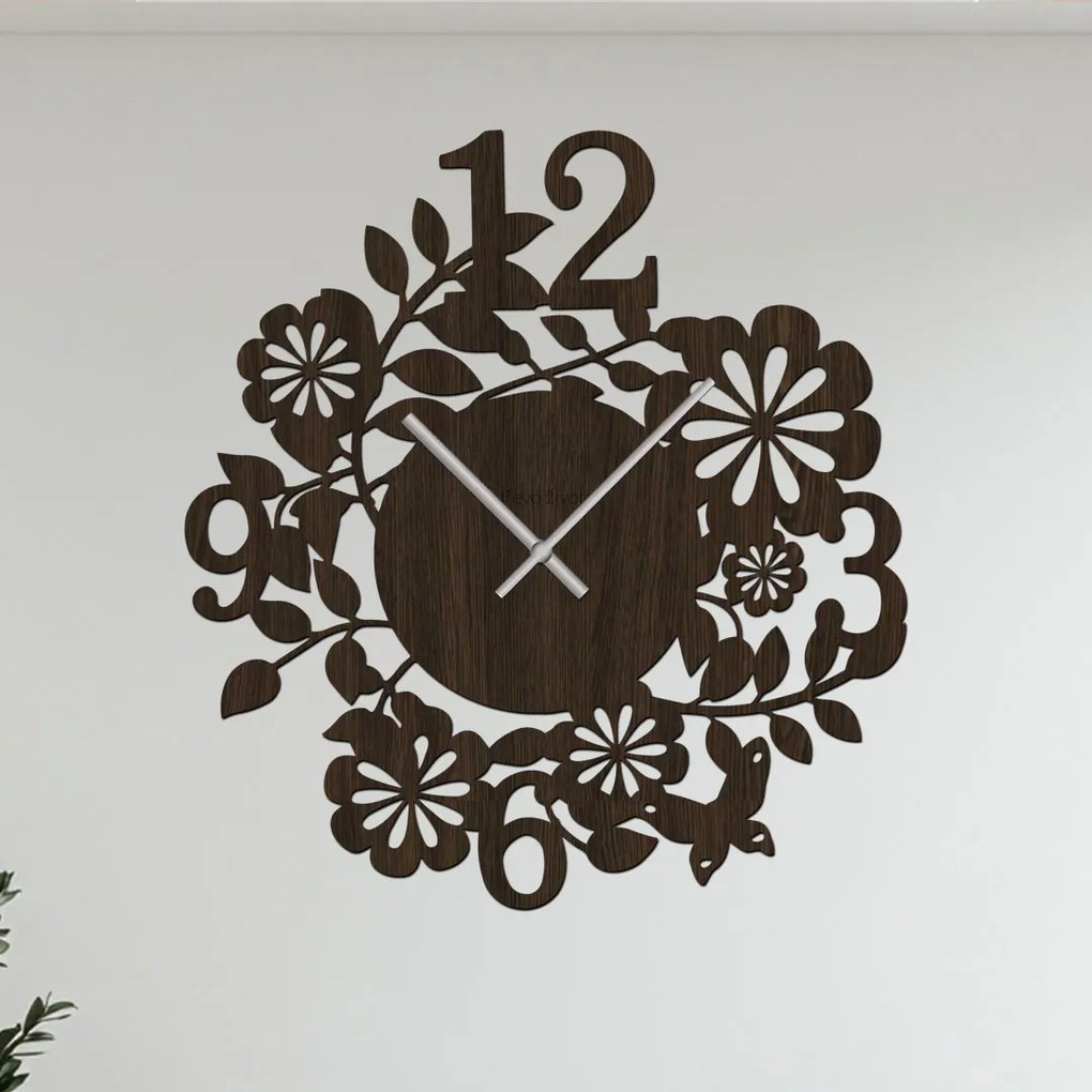 dřevo života Nástěnné hodiny FLOWERS Zvolte barvu dekoru: Černá, Zvolte velikost hodin (cm): 50x50, Barva ručiček: Zlaté