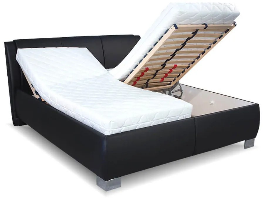 Čalouněná postel s úložným prostorem Norka Black, čelní výklop MAWS, 180x200 cm