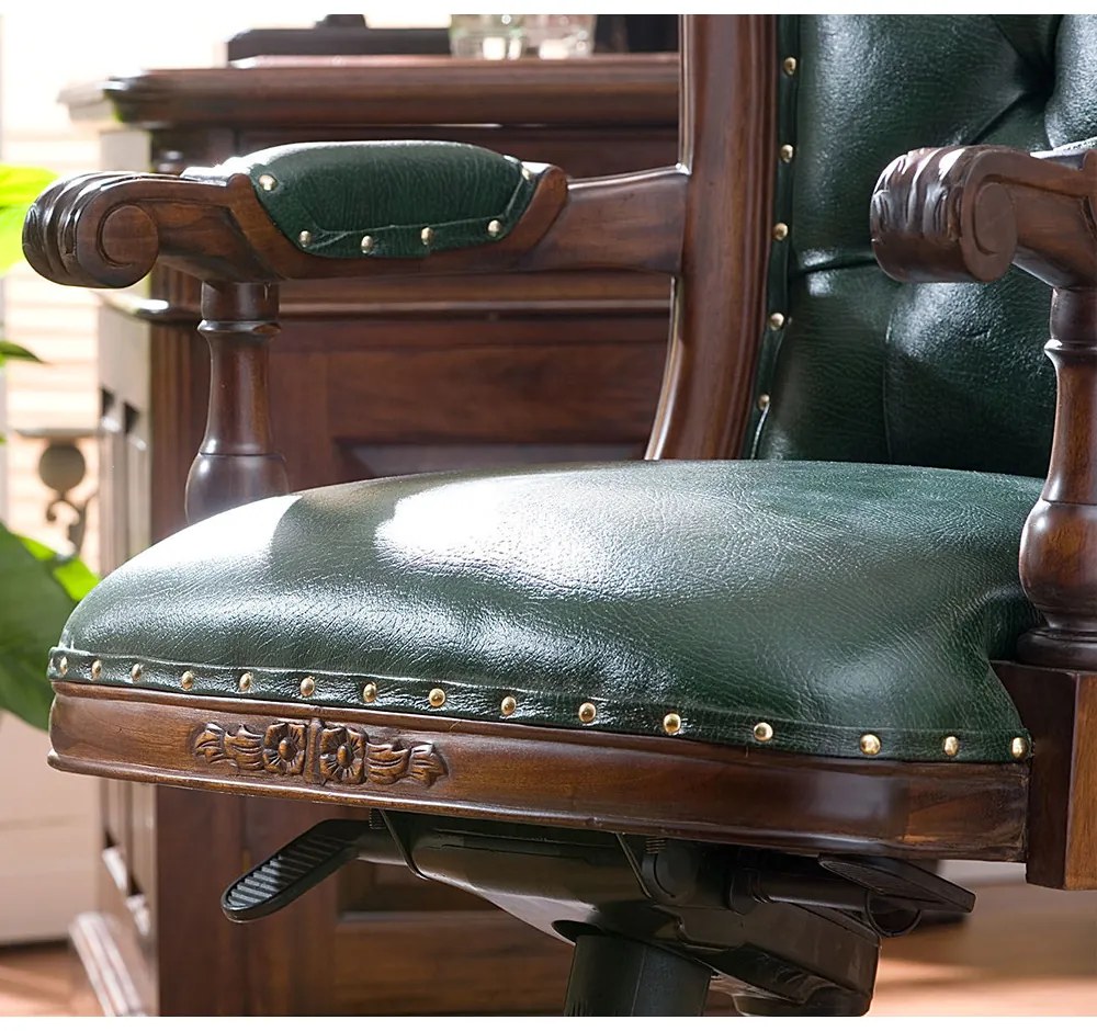 Massive home | Anglická kancelářská židle Windsor zelená masiv mahagon MH0941W
