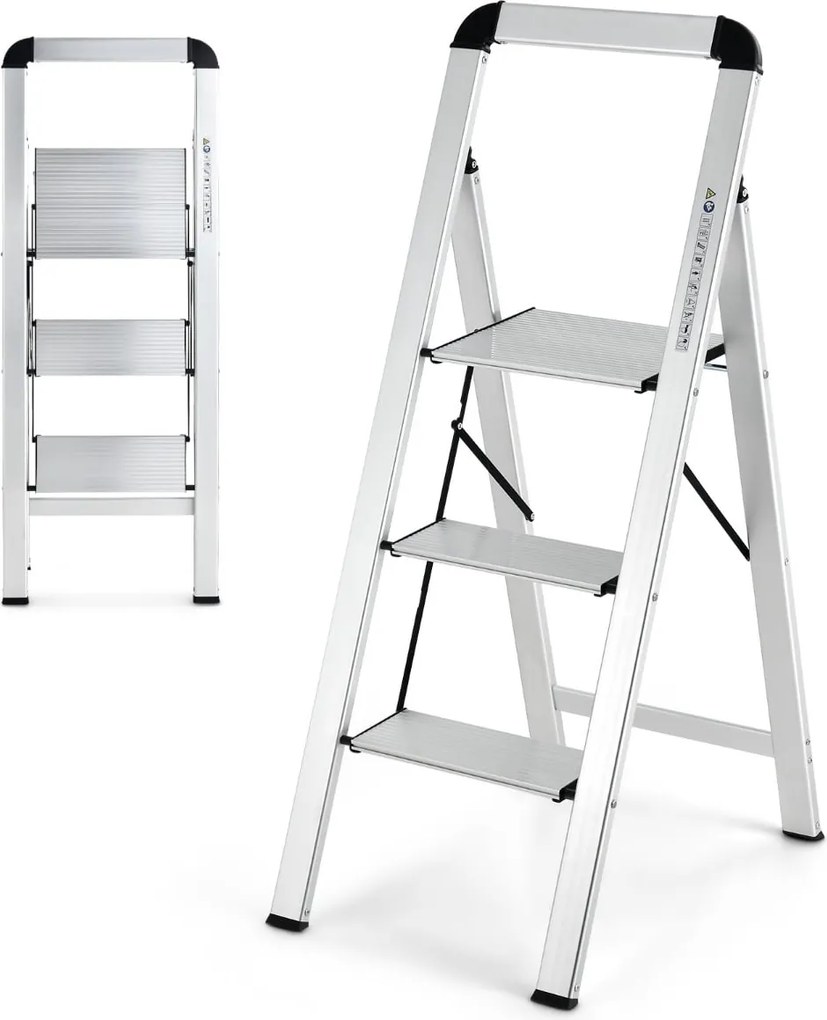 Costway Stupňovitý žebřík se 3 stupni skládací hliníková schůdky