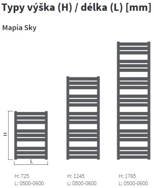 Isan Mapia Sky 1245 x 500 mm koupelnový radiátor bílý